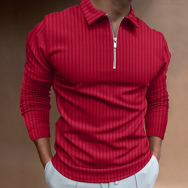 Men's Polo Textured Casual Quarter Zip Long Sleeve Casual Old Money ...