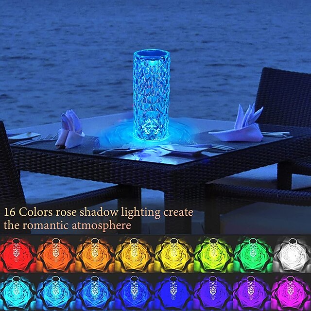 Crystal Table Lamp 16 Colors Change Touch Remote Control Modern Bedside ...
