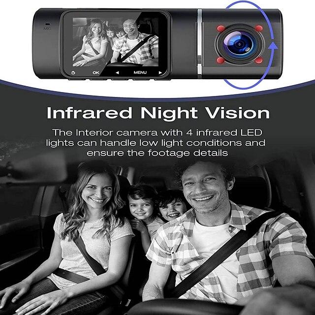 Dual Dash Cam with 64GB Micro SD Card, 1080P Front and Inside Dash ...