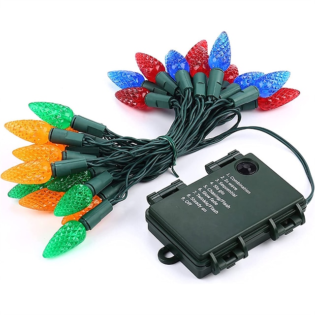 C7 Bulbs Christmas Lights with Timer - 50 LED 16.4ft Strawberry Battery ...
