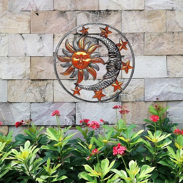 Metal Sun Moon Star Wall Plaque Decorative Figurine Indoor Outdoor ...