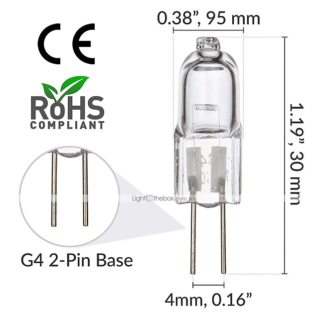 10pcs 20W Halogen Bi-pin Light Bulb 20pcs 240lm G4 Warm White 12V for ...