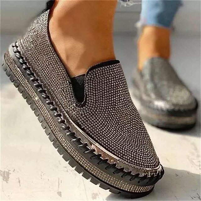 Women's Slip-Ons Comfort Shoes Plus Size Daily Rhinestone Flat Heel ...