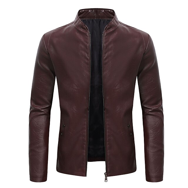 Men's Faux Leather Jacket Transition Jacket Biker Jacket Red Leather ...