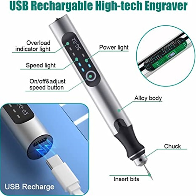 Cordless Electric Engraver Portable Etching Pen USB Rechargeable ...