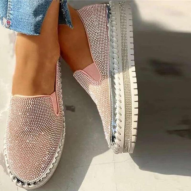Women's Slip-Ons Comfort Shoes Plus Size Daily Rhinestone Flat Heel ...