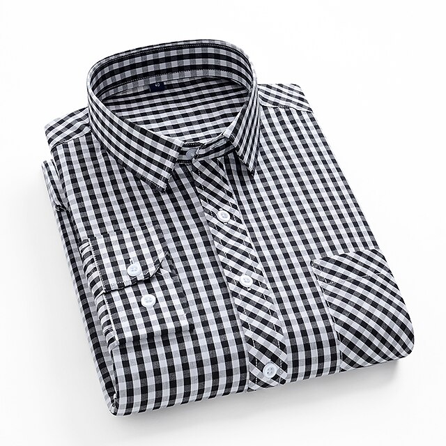 Men's Dress Shirt Plaid Check Shirt Curve Square Neck Work Street Long ...