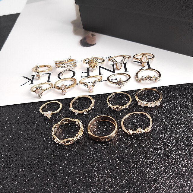 17pcs Ring For Women's Work Gift Daily Alloy Geometrical Graduation Joy ...