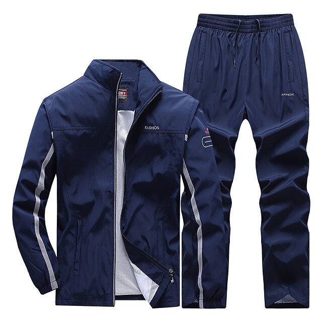 Men's Tracksuit Sweatsuit Pocket Solid Colored Clothing Suit Spring ...