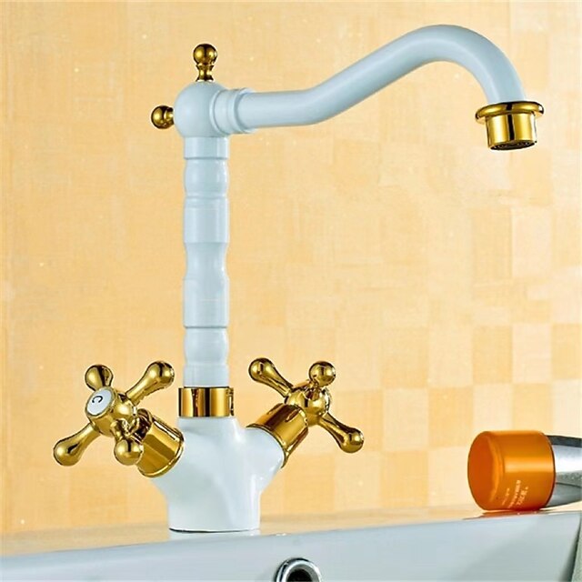 Antique Brass Kitchen Faucet,Two Handles One Hole Standard Spout Deck ...