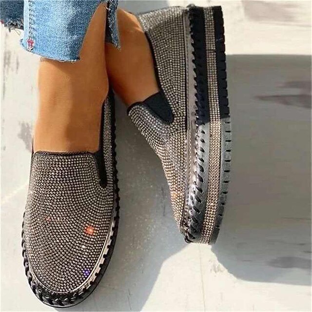 Women's Slip-Ons Comfort Shoes Plus Size Daily Rhinestone Flat Heel ...