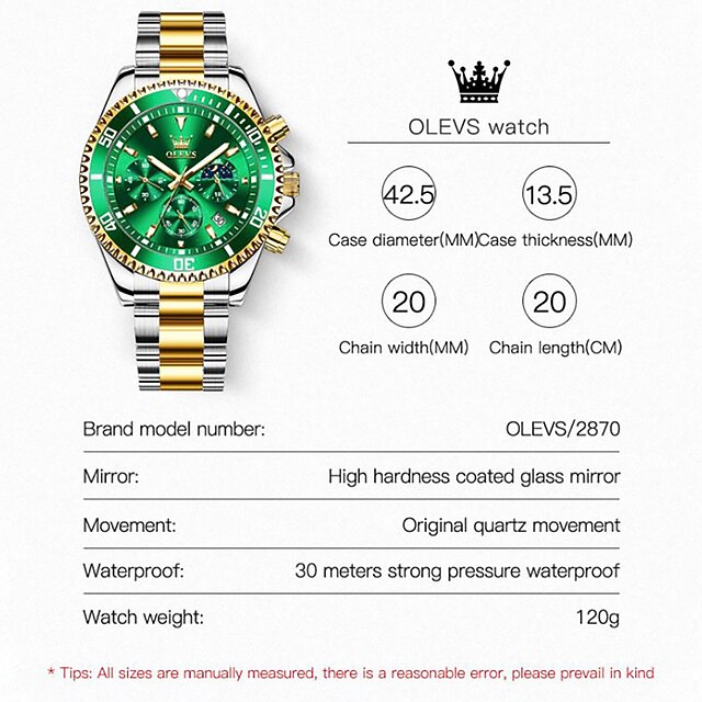 OLEVS Quartz Watch for Men Fashion Luxury Dive Classic Quartz Men's ...