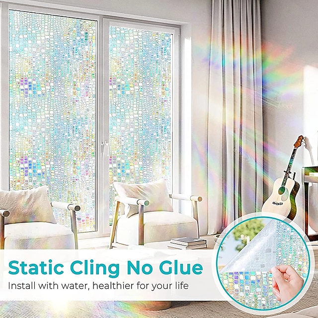 Stained Glass Window Film PVC Frosted Static Cling Rainbow Privacy ...
