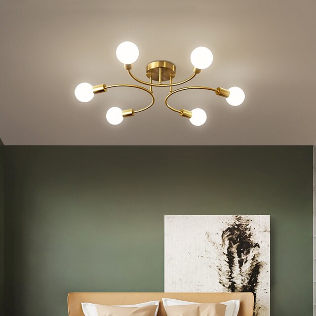 Golden Bedroom Ceiling Lamp Creative Multi Head Simple Living Room ...