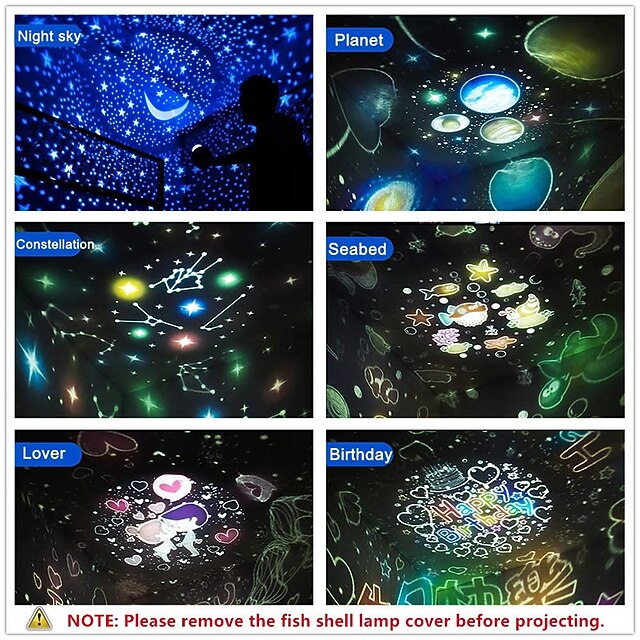 Star Projection Lamp Kids' Projector USB Rechargeable Lucky Fish 360 ...