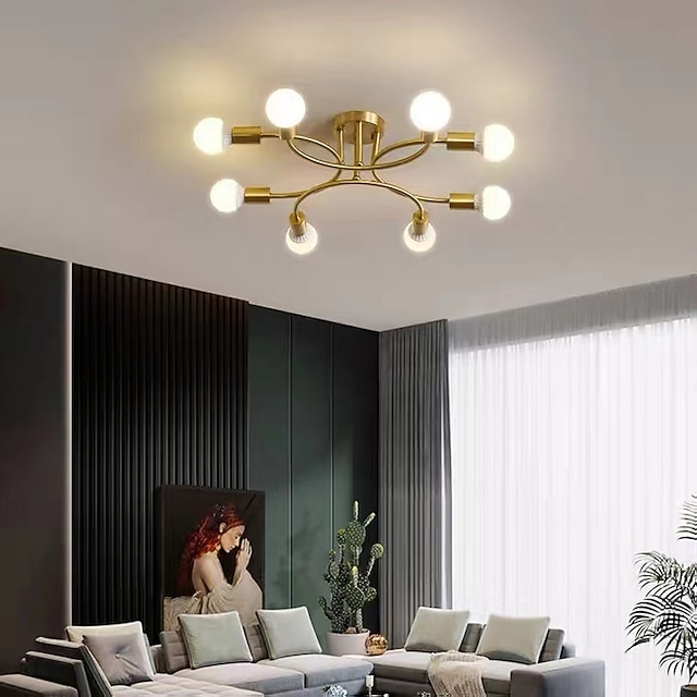 Golden Bedroom Ceiling Lamp Creative Multi Head Simple Living Room ...