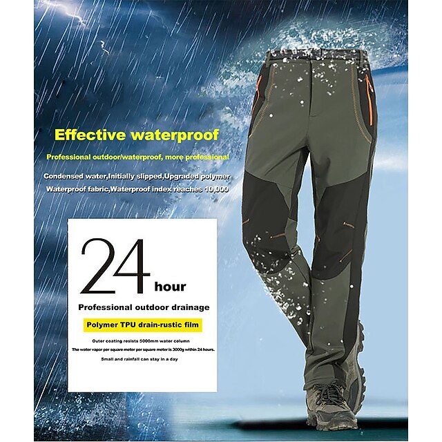 Men's Fleece Lined Pants Waterproof Hiking Pants Trousers Softshell ...