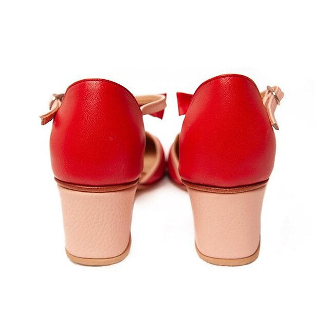 stylische rote T-Riemchen-Pumps mit Schleifendetail und Blockabsatz für ...