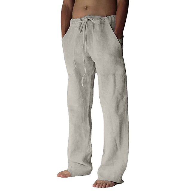 Herr Linne Byxor Långbyxor Sommarbyxor Ficka Snörning Slät Komfort ...