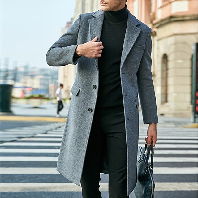 Men's Winter Coat Overcoat Office / Career Business Winter Fall ...
