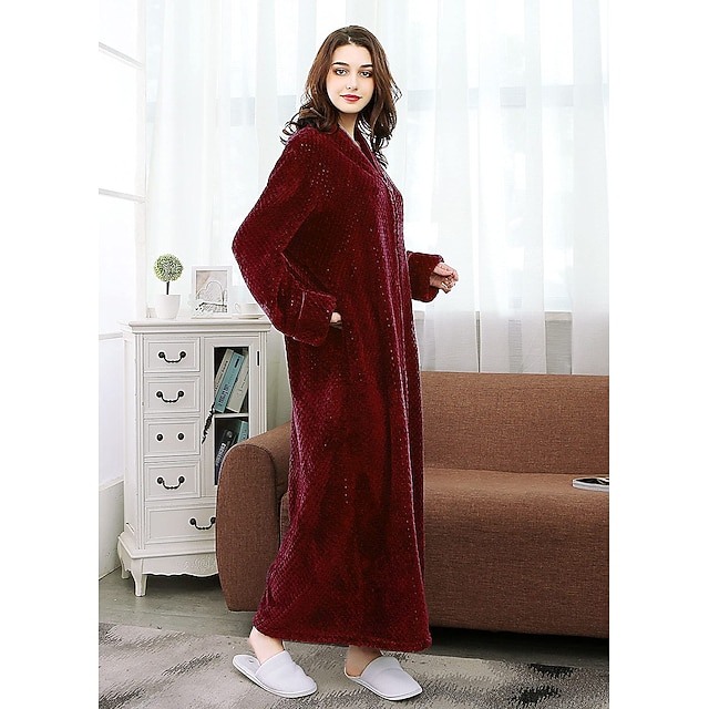 Women's Fleece Robes Fluffy Fuzzy Warm Pajama Gown Bathrobes Nighty 1 ...