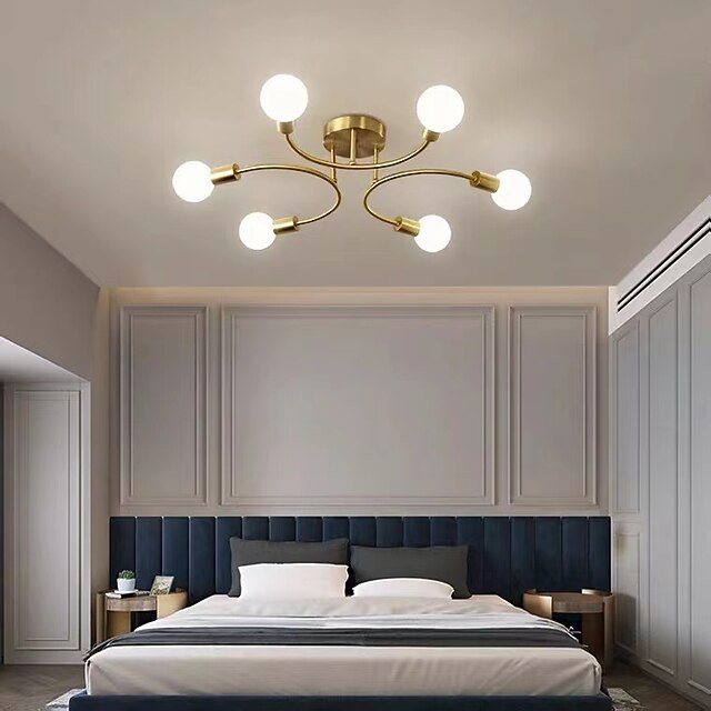 Golden Bedroom Ceiling Lamp Creative Multi Head Simple Living Room ...