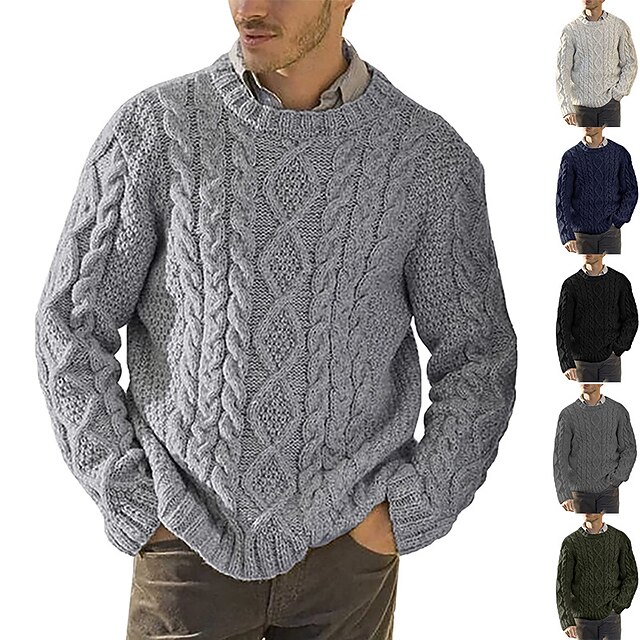 Men's Pullover Sweater Jumper Jumper Cable Knit Regular Knitted Plain ...