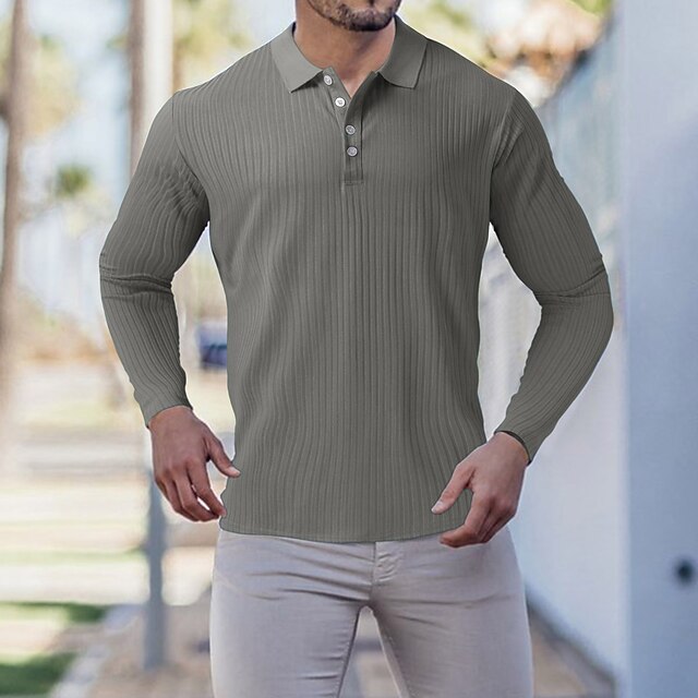 Men's Textured Muscle Shirt Casual Going out Polo Collar Classic Long ...