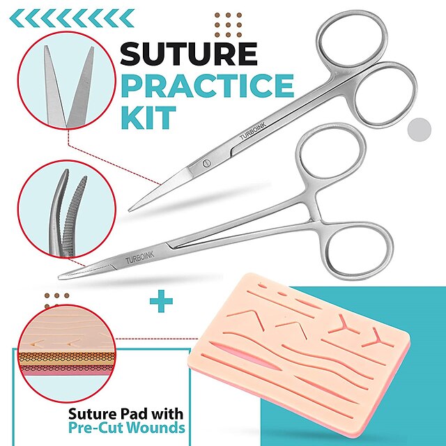 Complete Suture Practice Kit For Suture Training Including Large Silicone Suture Pad With Pre ...