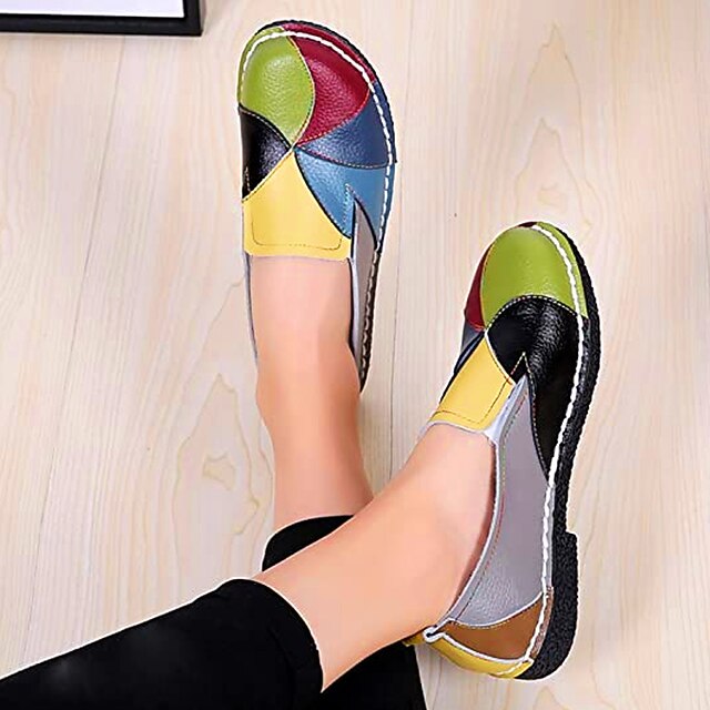Women's Patchwork Colorful Faux Leather Loafers | Casual Slip-On Shoes ...