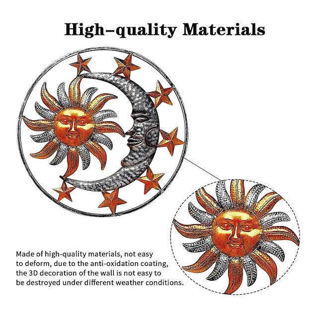 Metal Sun Moon Star Wall Plaque Decorative Figurine Indoor Outdoor ...