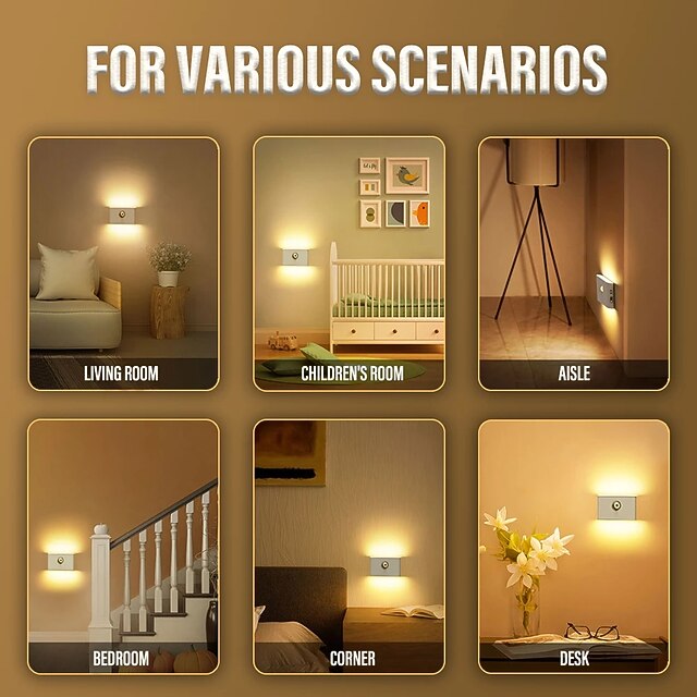 LED Night Lights Motion Sensor USB Rechargeable Linkage Induction ...