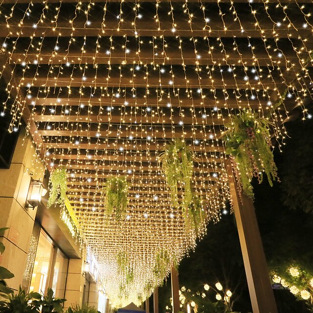 Icicle Dripping Curtain String Fairy Lights 4M - 120 LED Outdoor Window ...