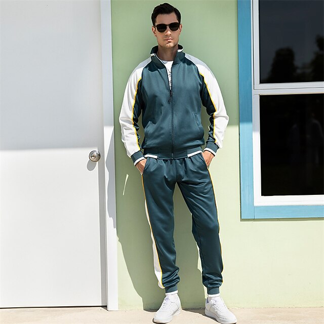 Men's Tracksuit Sweatsuit Jogging Suits Black Blue Green Gray Standing ...