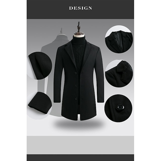 Men's Winter Coat Overcoat Business Casual Winter Polyester Thermal ...