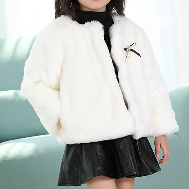 Toddler Girls' Faux Fur Coat Solid Color Active School Coat Outerwear 7-13 Years Winter Light ...