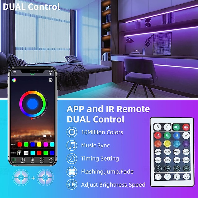 LED Light Strip 15m/20m 50ft 65.6ft RGB Color Change LED Light Strip ...