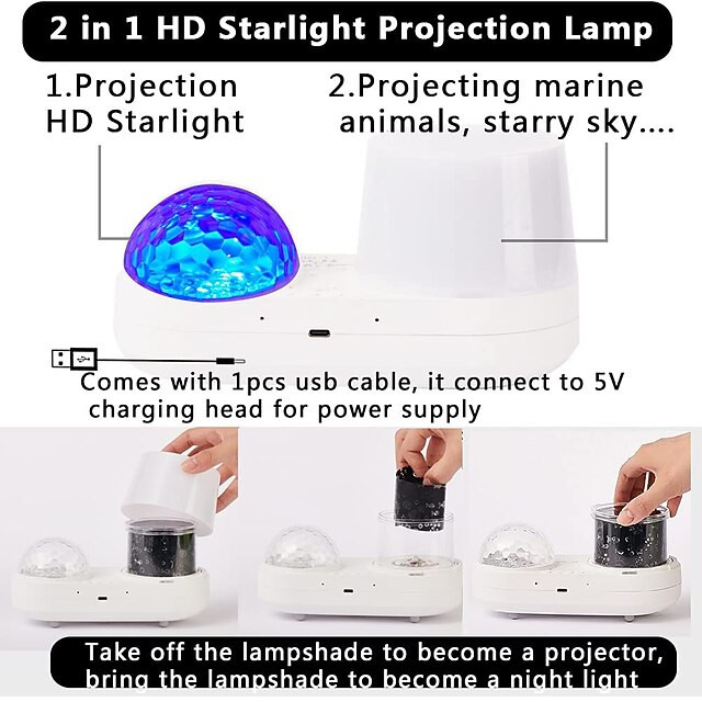 Ocean Light Projector Jellyfish Lamp 360 Degree Rotating Night Lights ...