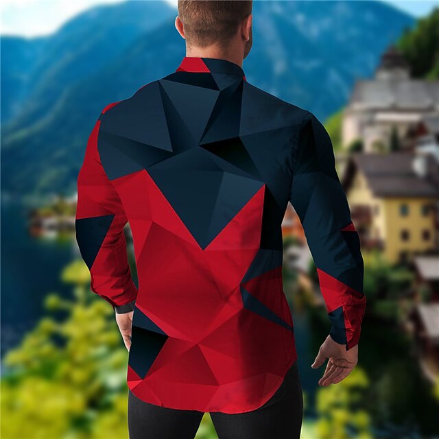 Men's Color Block Geometric Pattern Geometry Shirt Button Up Shirt Long ...