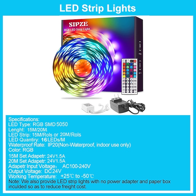 LED Light Strip 15m/20m 50ft 65.6ft RGB Color Change LED Light Strip ...