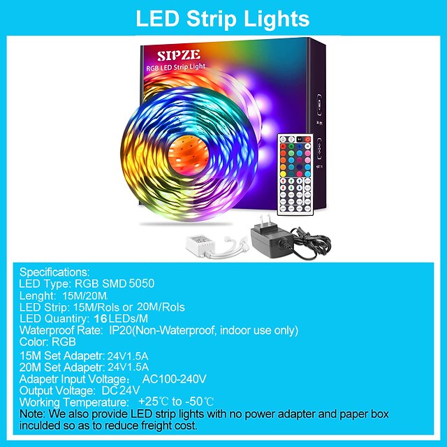 LED Light Strip 15m/20m 50ft 65.6ft RGB Color Change LED Light Strip ...