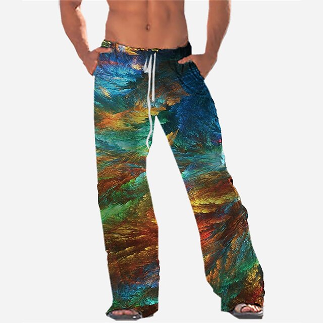 Men's Trousers Summer Pants Beach Pants Pocket Drawstring Elastic Waist ...