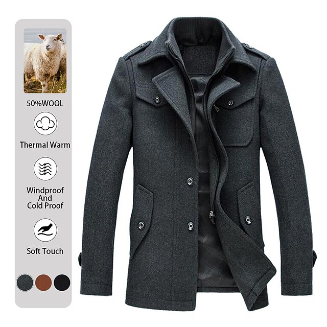 Men's Winter Coat Wool Coat Overcoat Short Coat Outdoor Work Fall ...