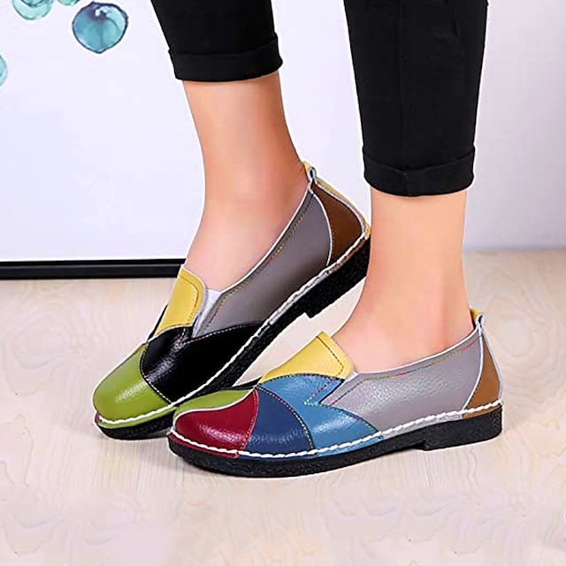 Women's Patchwork Colorful Faux Leather Loafers | Casual Slip-On Shoes ...