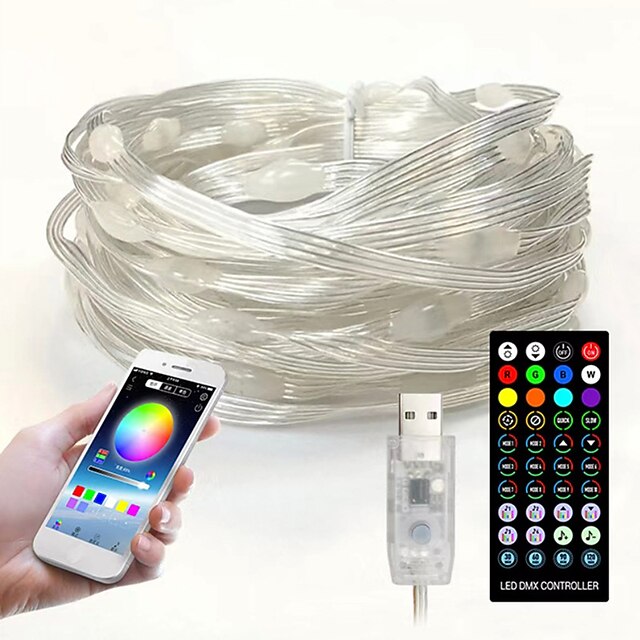 String Lights RGB 20/10/5m Remote Control Dot Control Magic Color LED Leather Wire String Lights ...