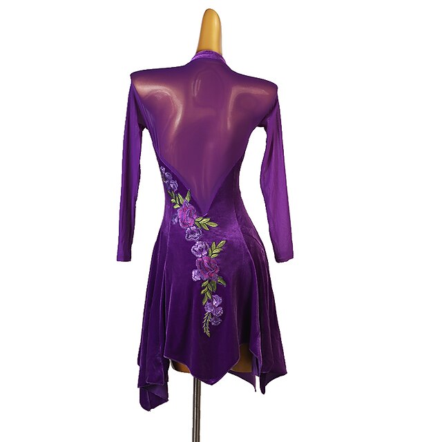 Latin Dance Dress Appliques Women's Performance Training Long Sleeve ...