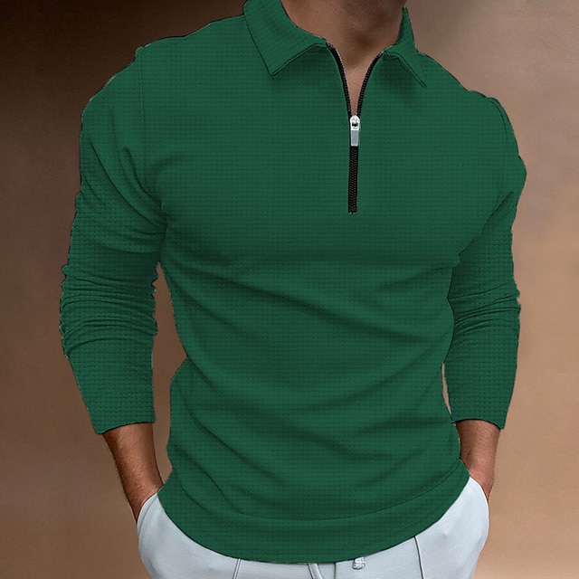 Men's Waffle Polo Shirts Textured Going out Gym Turndown Quarter Zip ...