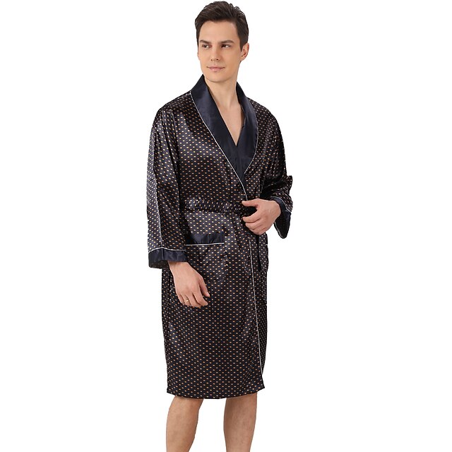 Men's Plus Size Robe Silk Robe Robes Gown Silk Kimono 2 Pieces Waves ...