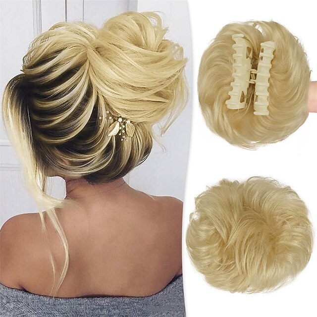 Claw Clip Hair Piece 100% Real Human Hair Buns Wavy Curly Chignon Hair ...