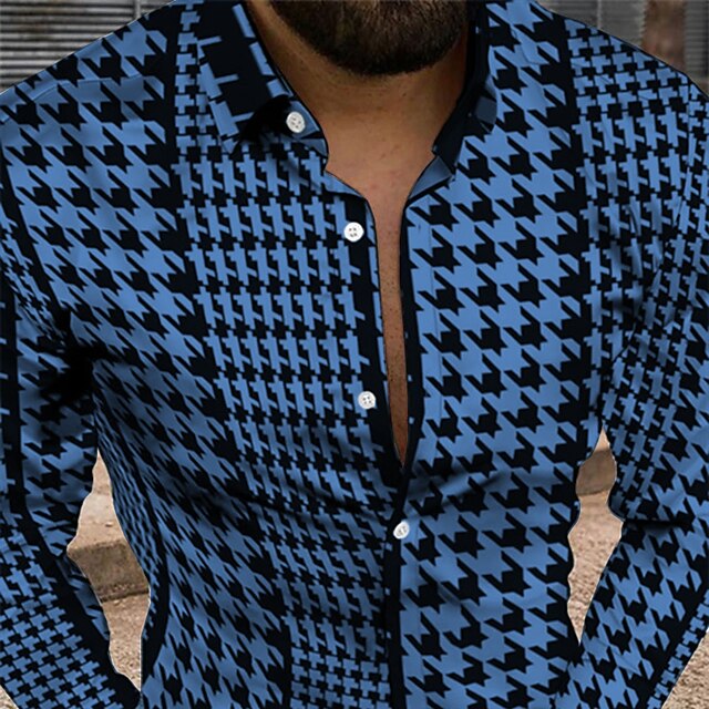 Men's Geometric Pattern Vintage Shirt Button Up Shirt Long Sleeve ...